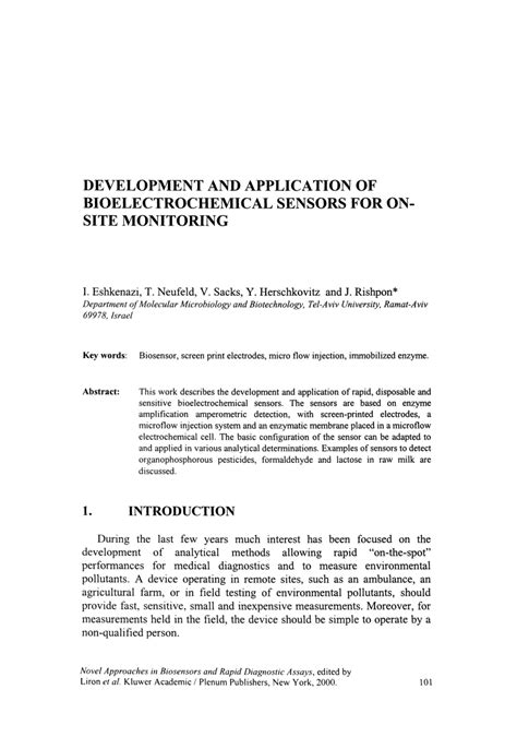 Pdf Development And Application Of Bioelectrochemical Sensors For On Site Monitoring