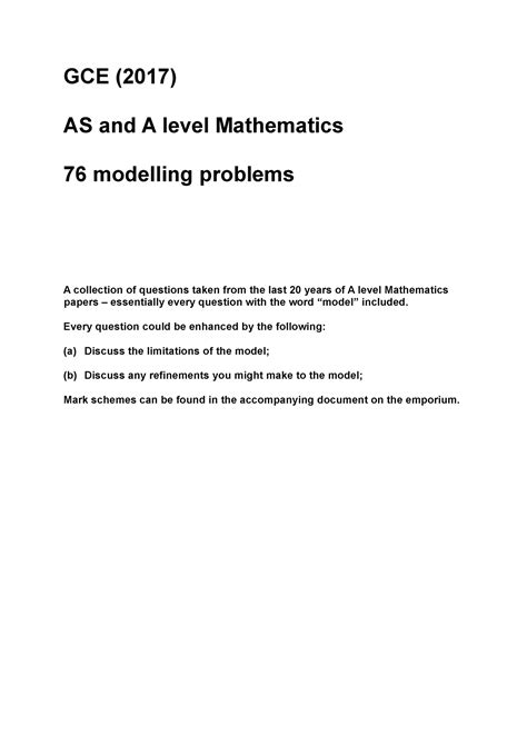 19 gce a level pure maths modelling questions gce 2017 as and a