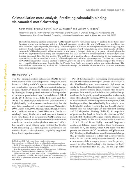 Pdf Calmodulation Meta Analysis Predicting Calmodulin Binding Via Canonical Motif Clustering