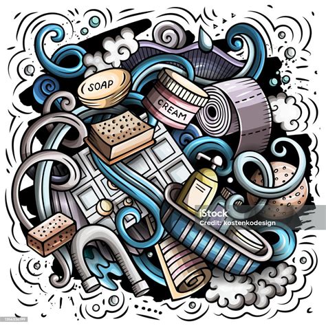 욕실 손으로 그린 벡터 낙서 일러스트 목욕실 포스터 디자인 연관공에 대한 스톡 벡터 아트 및 기타 이미지 연관공 유머 3차원 형태 Istock