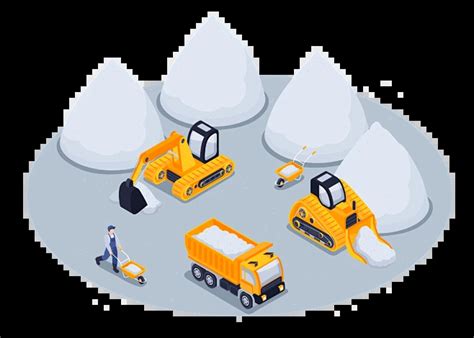 轴测图盐田采盐场采盐工人盐池晒盐卡通插画 3 花瓣网