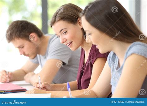 Classmates Talking During A Class In A Classroom Stock Image Image Of