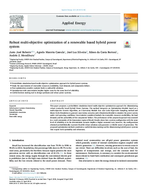 Pdf Robust Multi Objective Optimization Of A Renewable Based Hybrid