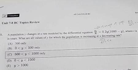 Solved Unit 7 S BC Topics ReviewA Population Y Changes At A Chegg Com