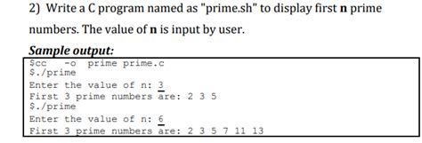 solved 2 write a c program named as prime sh to display