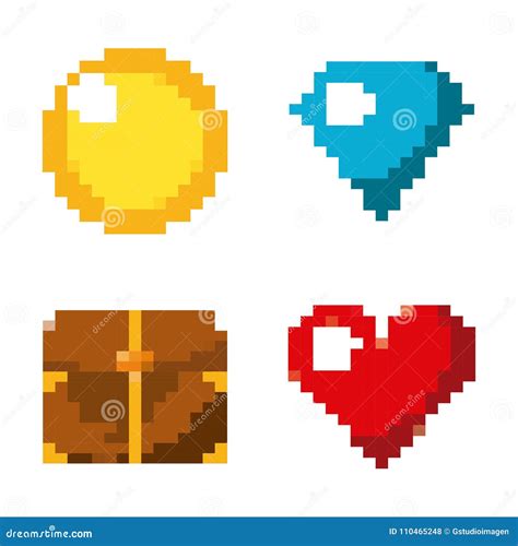 Pixel Game Set Icons Arcade Retro Stock Vector Illustration Of Cartoon Level
