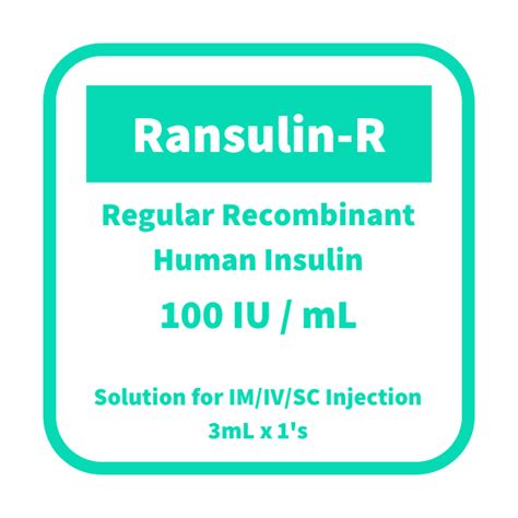 Ransulin R Regular Recombinant Human Insulin 100iu Ml Solution For Im