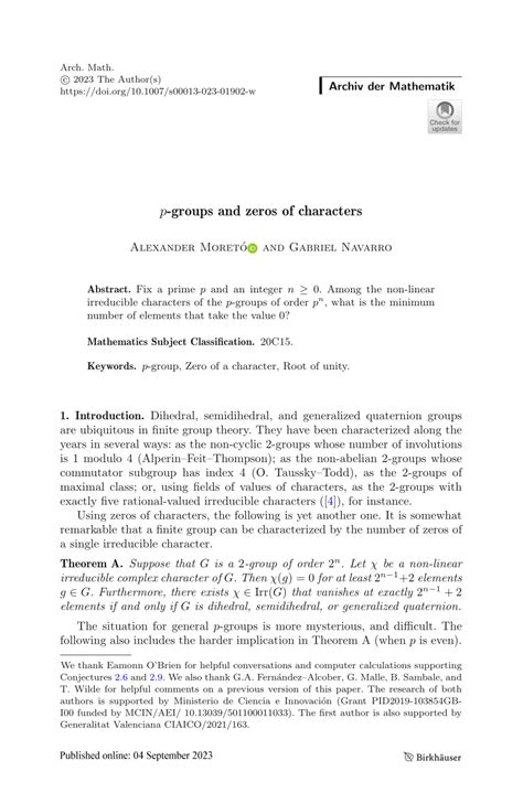 pdf p groups and zeros of characters