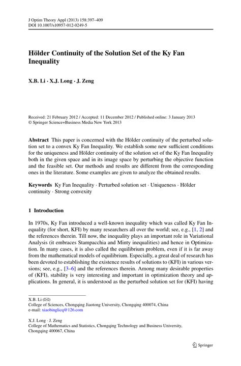 Pdf Hölder Continuity Of The Solution Set Of The Ky Fan Inequality
