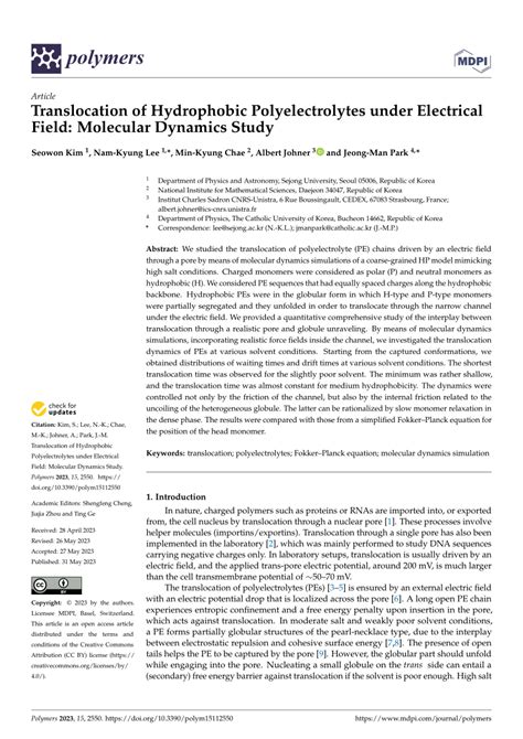 Pdf Translocation Of Hydrophobic Polyelectrolytes Under Electrical