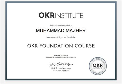 Completed Okr Foundation Course Muhammad Mazher Posted On The Topic