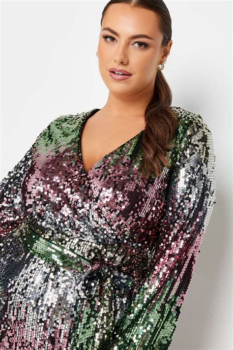 Yours London Plus Size Purple Ombre Sequin Wrap Dress Yours Clothing