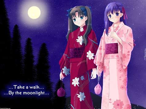 Fate Stay Night Dziewczyny Kimono Księżyc Fate Stay Night Dziewczyny Kimono Księżyc