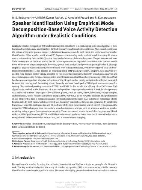 Pdf Speaker Identification Using Empirical Mode Decomposition Based Voice Activity Detection