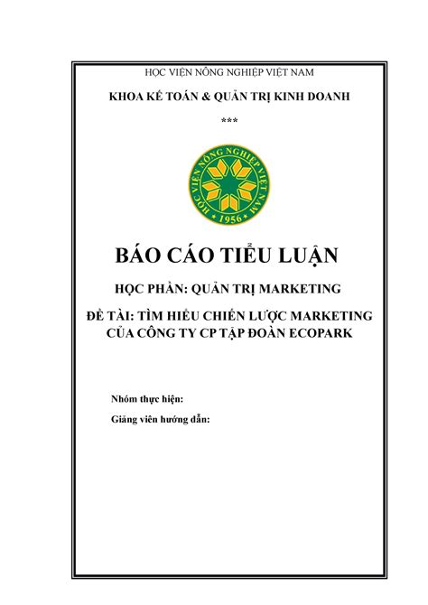 Phân tích chiến lược marketing tại Công ty CP Tập đoàn Ecopark HỌC VIỆN NÔNG NGHIỆP VIỆT NAM