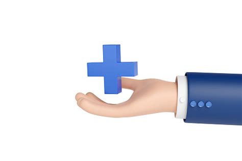 흰색 배경에 고립 된 플러스 기호를 들고 만화 손 3d 일러스트레이션 더하기 기호에 대한 스톡 사진 및 기타 이미지 더하기 기호 손 3차원 형태 Istock