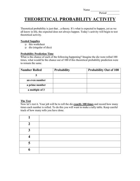 Theoretical And Experimental Probability Worksheet E