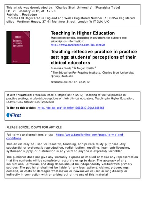 Pdf Teaching Reflective Practice In Practice
