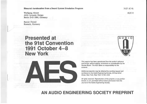 Pdf Binaural Auralization From A Sound System Simulation Program