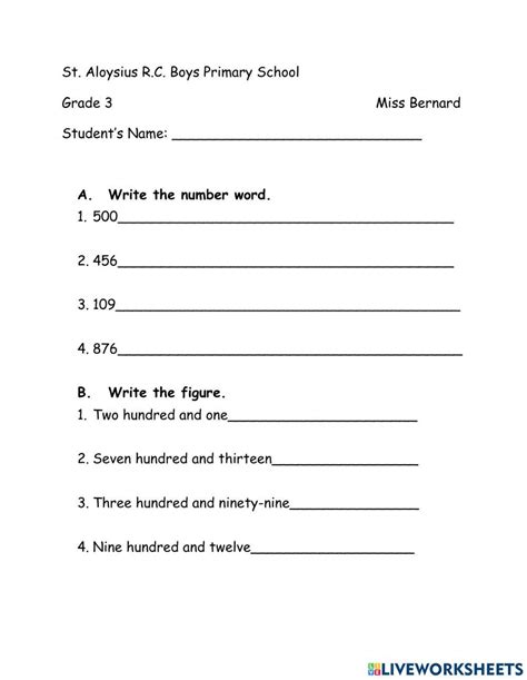 Writing Numbers In Words And Figures 100 999 Online Exercise For