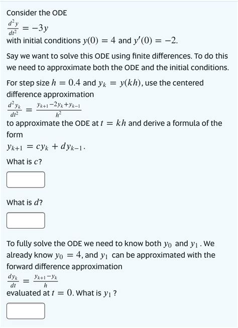 solved consider the ode dt2d2y −3y with initial conditions