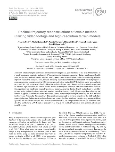 Pdf Rockfall Trajectory Reconstruction A Flexible Method Utilizing Video Footage And High