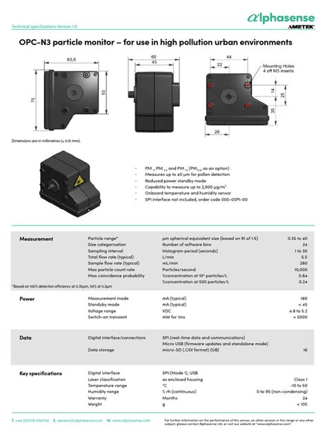 Alphasense Opc N3 Datasheet Pdf Flow Measurement Chemistry