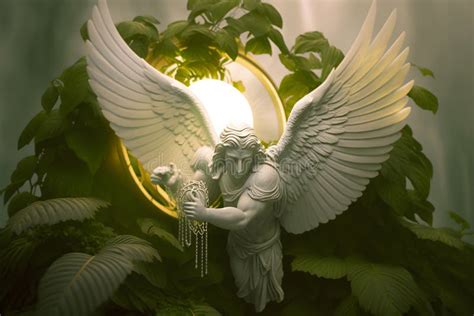 White Marble Statue Of Angel In Garden Neural Network Ai Generated Stock Image Image Of