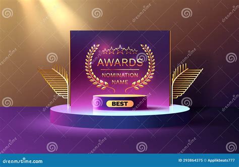 Best Awards Nomination Name Podium Golden Prize Event Scene Star Ceremony Vector Illustration