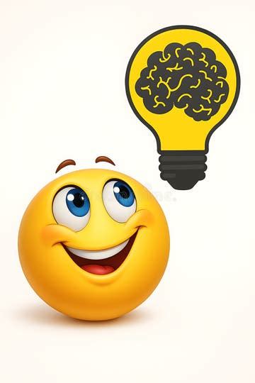 Cartoon Smiling Emoji With A Lightbulb Showing A Brain Symbolizing
