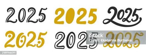 새해 2025 벡터 문자 숫자 모음 벽지 디자인 요소 배너 포스터 인사말 카드 손으로 쓴 현대 서예에 대한 세트 벡터 일러스트