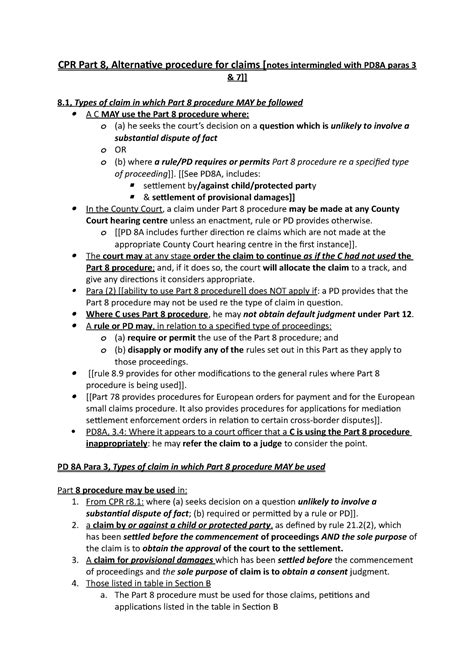 part 8 offer civil cpr part 8 alternative procedure for claims