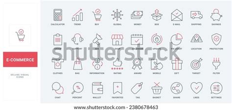 Ecommerce Thin Black Red Line Icons Stock Vector Royalty Free