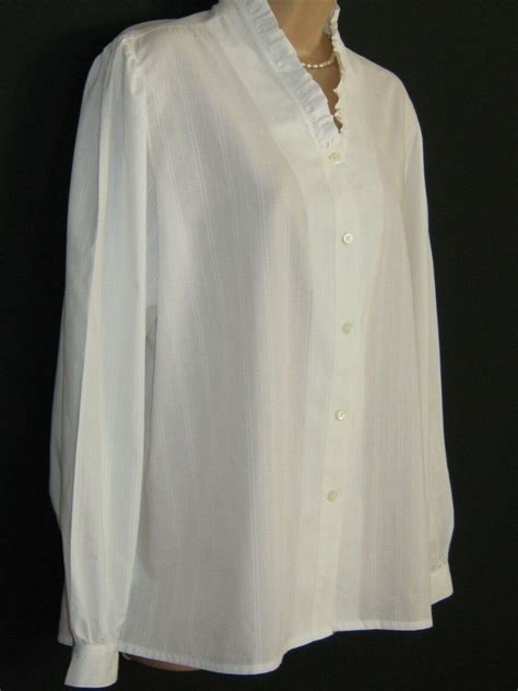 Laura Ashley Vintage White Jacquard Weave Stripe Ruffle Neck Cotton