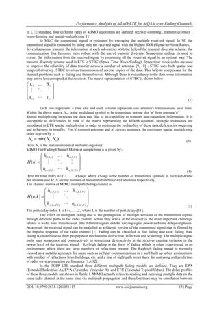 Performance Analysis Of MIMO LTE For MQAM Over Fading Channels PDF