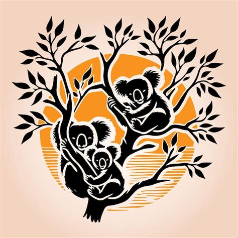 Premium Vector Koalas Clinging To Tree Branches With Their Joeys On