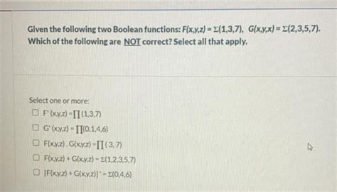 Solved Given The Following Two Boolean Functions F X Y Z Chegg