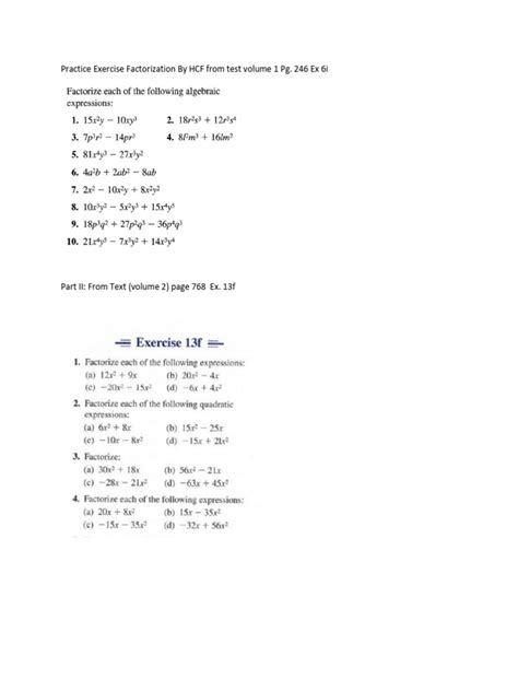 Practice Exercise Factorization By Hcf Pdf