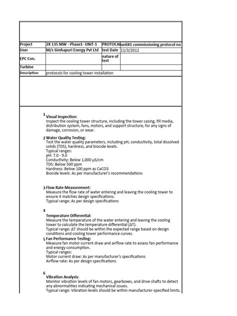 Cooling Tower Testing Protocol Pdf Water Water Quality