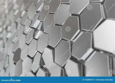Silver Abstract Hexagonal Background With Depth Of Field Effect