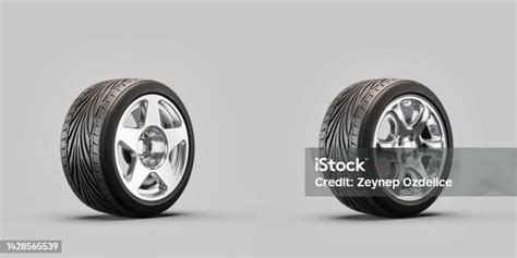 흰색 바탕에 자동차 바퀴 반짝이는 림이있는 고립 된 자동차 타이어 사이드 뷰 3d 렌더링 0명에 대한 스톡 사진 및 기타 이미지 Istock