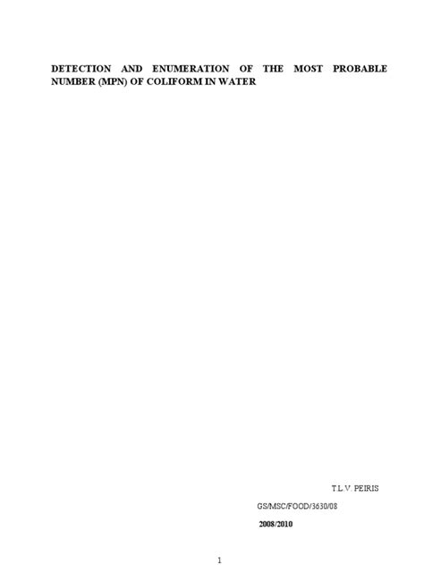 Detection And Enumeration Of The Most Probable Number Of Coliforms Pdf Microbiology Biology