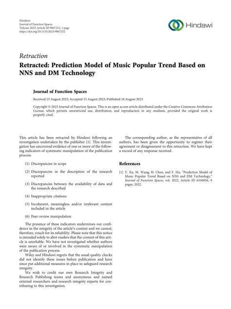 Pdf Retracted Prediction Model Of Music Popular Trend Based On Nns And Dm Technology
