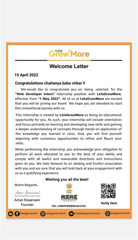 Chaitanya Virkar On Linkedin Webdevelopment Intern Lgmvipapril Thankyou