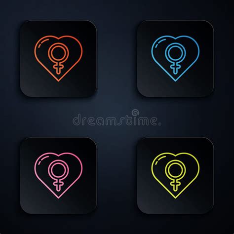 Color Neon Line Female Gender In Heart Icon Isolated On Black