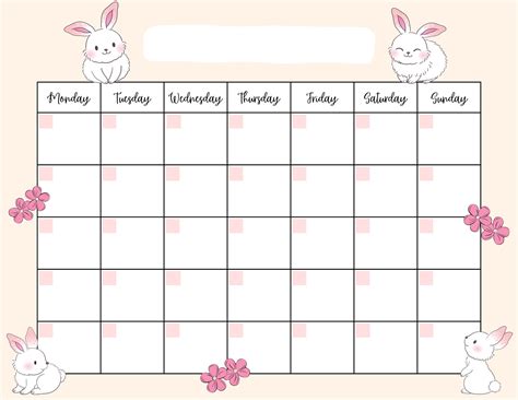 Cute Bunny Open Printable Calendar Digital Download Calendar Instant Download Etsy