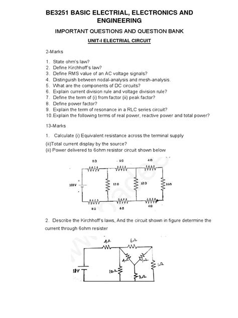 Be3251 Basic Electrial Electronics And Engineering Important Questions And Question Bank Pdf