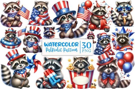 Cartoonish Patriotic Raccoon Clipart Graphic By Watercolorartist