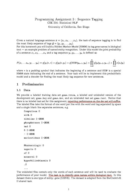 Cse 256 Assignment 3 Programming Assignment 3 Sequence Tagging Cse