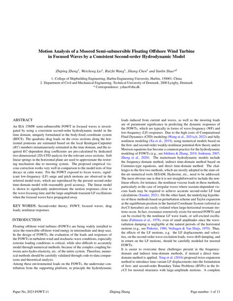 pdf motion analysis of a moored semi submersible floating offshore